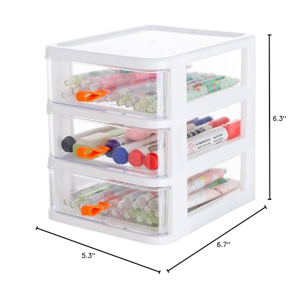 Gagee 3 Drawer Mini Desktop Unit,Plastic dressers with drawers for Arts and Crafts, Small Tools, Sewing Accessories, Stationary, and Hardware,Clear/White Frame