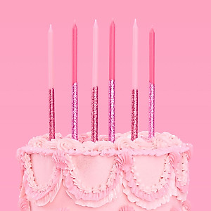 xo, Fetti 10 Pink Glitter Party Cake Candles Tall Thin - 10 Pcs | Bachelorette Party, Birthday Girl Gift, Fun Cake Decoration Supplies, Baby Shower, Cute Cupcake Topper