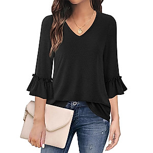 Messic 3/4 Length Sleeve Womens Tops: Bell Sleeve Tops for Women - Womens Tops Dressy Casual - Black Tops for Women Black M