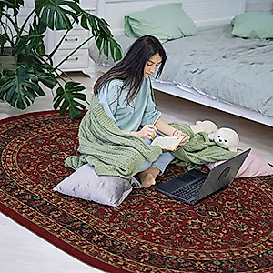 Ottomanson Ottohome Collection Non-Slip Rubberback Medallion Oriental Design 5x7 Indoor Oval Area Rug, 5' x 6'6" Oval, Red