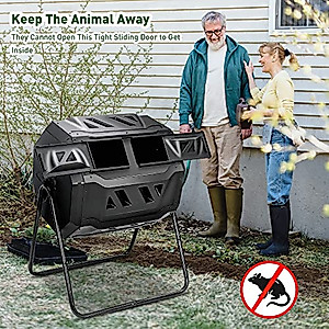 LUCKYERMORE Tumbling Composter 42 Gallon Compost Tumbler Outdoor Compost Bin Dual Chamber Composting Tumblers BPA Free Material with Secure Sliding Doors for Garden Yard Outdoor