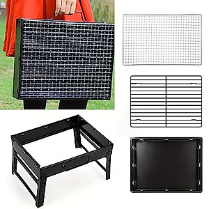 HOSEMN 2023 NEW Portable Folding Charcoal Grills, Stainless Steel Grill Table, Easy Portability For for Outdoor Cooking, Barbecue Camping, Beach BBQ, Picnic Backyard - Black (17"x11.4"x9.4"）