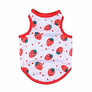 QWINEE Cute Dog Tank Top Fruit Strawberry Print Cat Puppy Shirt Breathable Lightweight Pet Vest Small Medium Large Dogs Cats Kitten Clothes Red B S