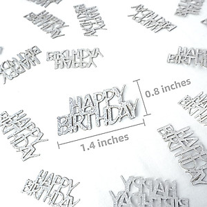 Glitter Silver Happy Birthday Confetti, Birthday Party Table Decorations, Happy Birthday Paper Confetti, Sprinkling Table Scatter for Women Men Boys Girls Birthday Party