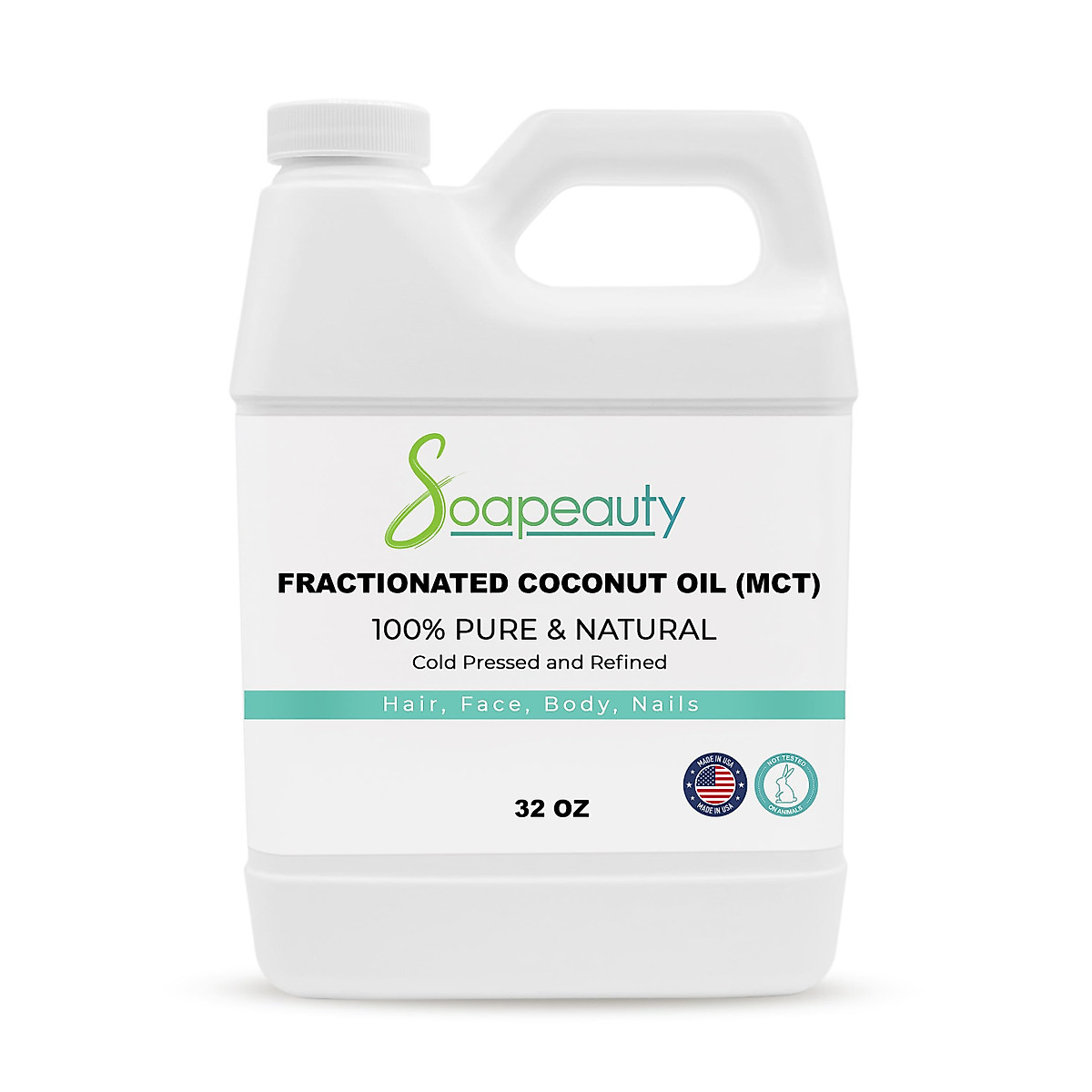 Soapeauty FRACTIONATED COCONUT OIL Cold Pressed Refined | 100% Natural Available in Bulk | Carrier for Essential Oils, Face, Skin, Hair Moisturizer, Soap Making | 32 fl oz