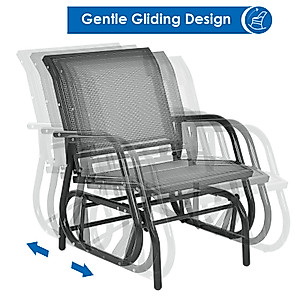 Giantex Swing Glider Chair W/Study Metal Frame Comfortable Patio Chair Love-Seat for Garden, Porch, Backyard, Poolside, Lawn Outdoor Rocking Chair (1, Gray)