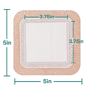 Dimora Silicone Super Absorbent Wound Dressings, 5"X5" Self-Adhesive Bandages with Ultrasorb Polymer, 10 Packs