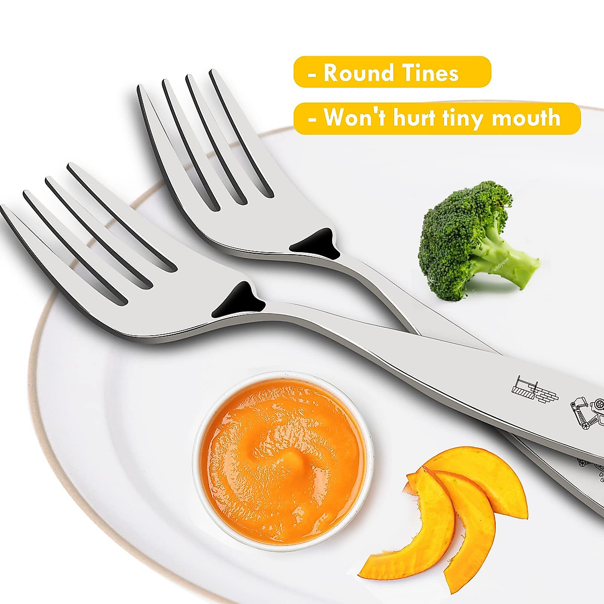 Lehoo Castle Kids Silverware Stainless Steel, 6pcs Toddler Spoons and Forks Knife Set, Safe Children Flatware, Silverware for Toddlers, Toddler Utensils Self Feeding (Construction Vehicles)