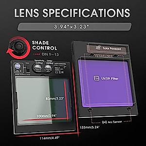 YESWELDER Large Viewing Screen 3.94"X3.27" True Color Solar Power Auto Darkening Welding Helmet, 4 Arc Sensor Wide Shade 4~5/9-9/13 for TIG MIG Arc Cut Grinding Welder Mask LYG-M800D