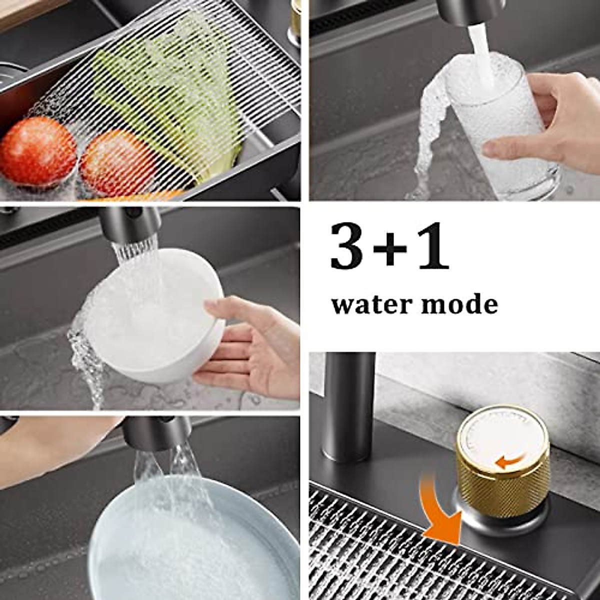 Gray Kitchen Sink Stainless Steel Sink With Waterfall Faucet Gray Sink Single Bowl Sink Thickened Stainless Steel Side Drain (Size : 75x46x20CM)