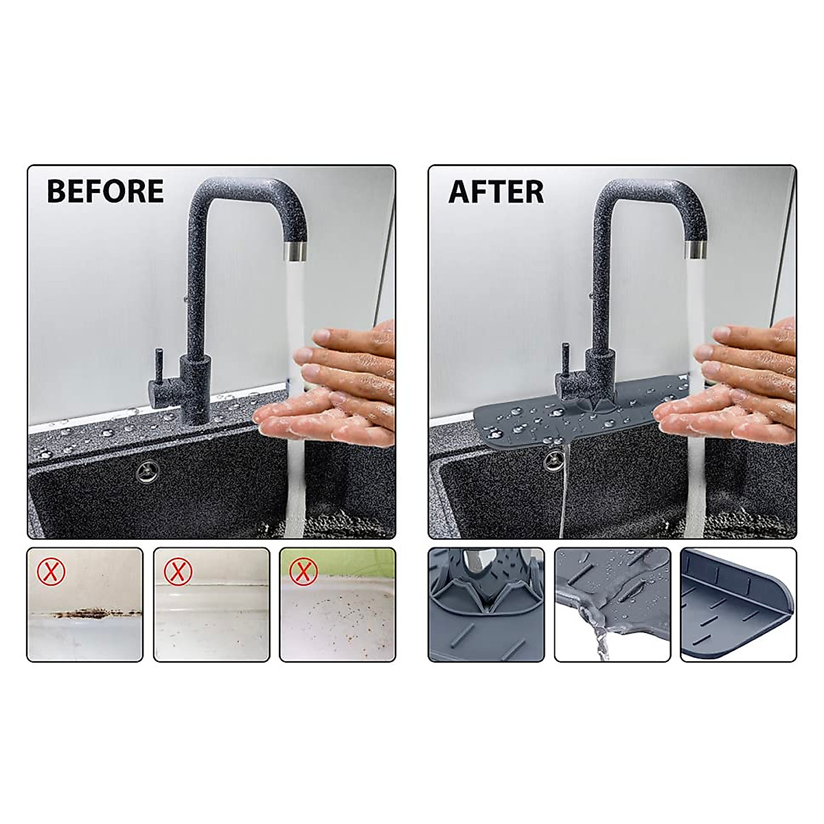 1 Pcs Grey Silicone Faucet Handle Drip Catcher Tray - Drip Catcher for Sink Faucet – Kitchen Faucet Drip Mat - Sink Faucet Splash Guard - Faucet Pad - Counter Faucet Mat - Silicone Sink Protector !