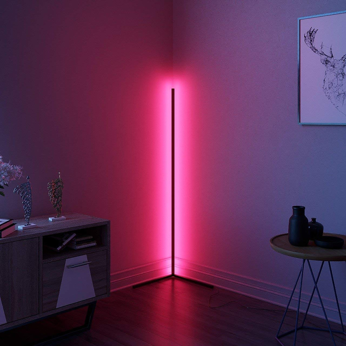 Harmony - Smart LED Lamp with Alexa and Google Home Compatibility - RGB Floor Lamp with 200 Dynamic Presets, with Timer, Memory, Dimmer - Black Iron, 55” Tall