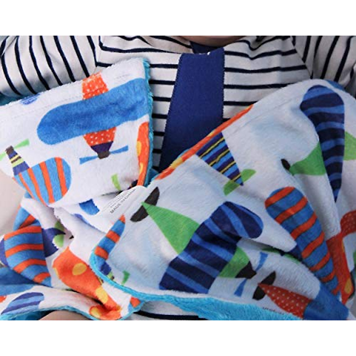 Snuggle Stuffs Unisex Baby Reversible Minky Dot Stroller Blanket (Choose Color) (Airplane/Turquoise)