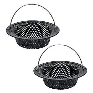 BERYLER® 2 Pcs Black Kitchen Sink Strainer with Handle, Large Wide Rim 4.5" Diameter Stainless Steel Sink Drain Strainer, Kitchen Drain Strainer for Most Sink Drains, Anti-Clogging, Rust Free…