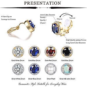 LOYALLOOK 8Pairs Round Clip Earrings for Women Faux Pearl Cubic Zirconia Non Piercing Clip On Earrings Fashion Mixed Color Non Pierced Earrings Set
