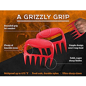 Bear Paws Meat Claws - The Original Meat Shredder Claws, USA Made - Easily Lift, Shred, Pull and Serve Meats - Ultra-Sharp, Ideal Meat Claws for Shredding Pulled Pork, Chicken, Beef and Turkey - Red