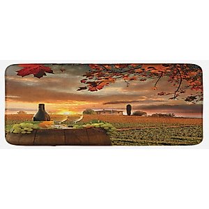 Lunarable Winery Kitchen Mat, White Wine with Cask on Vineyard at Sunset in Chianti Tuscany Italy, Plush Decorative Kitchen Mat with Non Slip Backing, 47" X 19", Apple Green