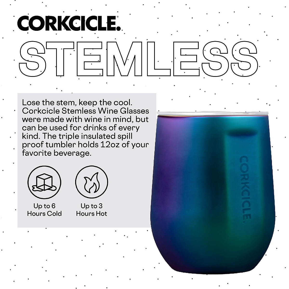 Corkcicle Stemless Insulated Wine Glass Tumbler, Dragonfly, 12 oz – Stainless Steel Stemless Wine Glass Keeps Beverages Cold for 6 Hrs, Hot for 3 Hrs