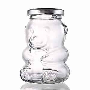 Bekith 12 Pack 9 oz Glass Honey Bear Jar with Silver Lids for Jam, Wedding Favors, Shower Favors, Baby Foods, DIY Magnetic Spice Jars