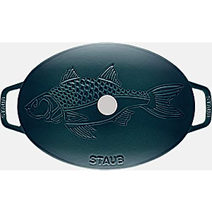 Staub 40501-125 Fish Signature Oval Hot Plate Lamer Two-Handed Cast Iron Pot, Induction Compatible