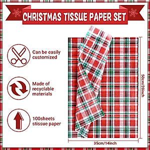 100 Sheets 20 * 14 Inches Christmas Buffalo Plaid Tissue Paper, Red Green White Tissue Paper for Gift Bags, Rustic Art Tissue Paper for Gift Wrapping for Xmas New Year Party DIY Craft