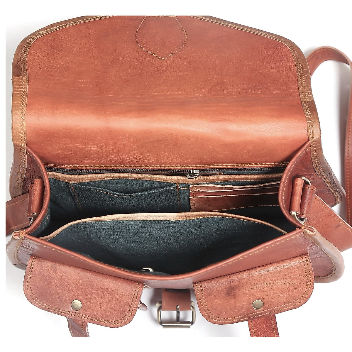 Firu-Handmade 13 inch Women Vintage Style Genuine Brown Leather Crossbody Shoulder Bag Handmade Purse