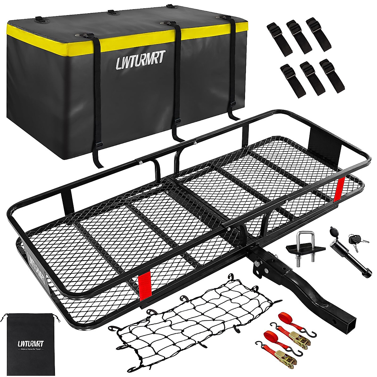 LWTURMRT 60"X21.6"X6" Hitch Cargo Carrier with Waterproof Cargo Bag(58"X20"X24"), Rust Resistant Baking Paint and Alloy Steel Material