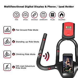 Goplus Indoor Cycling Bike, Silent Belt Drive Exercise Bike with Phone Holder, Adjustable Seat, LCD Monitor, Stationary Bicycle for Home Gym Workout