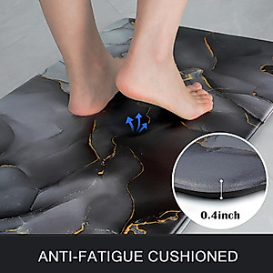 BLEUM CADE 2 PCS Kitchen Rugs and Mats Black Marble Kitchen Mats for Floor Anti Fatigue PVC Waterproof Leather Runner Rug Non Slip Cushioned Standing Mat for Sink Laundry 17.3''x30''+17.3''x47''