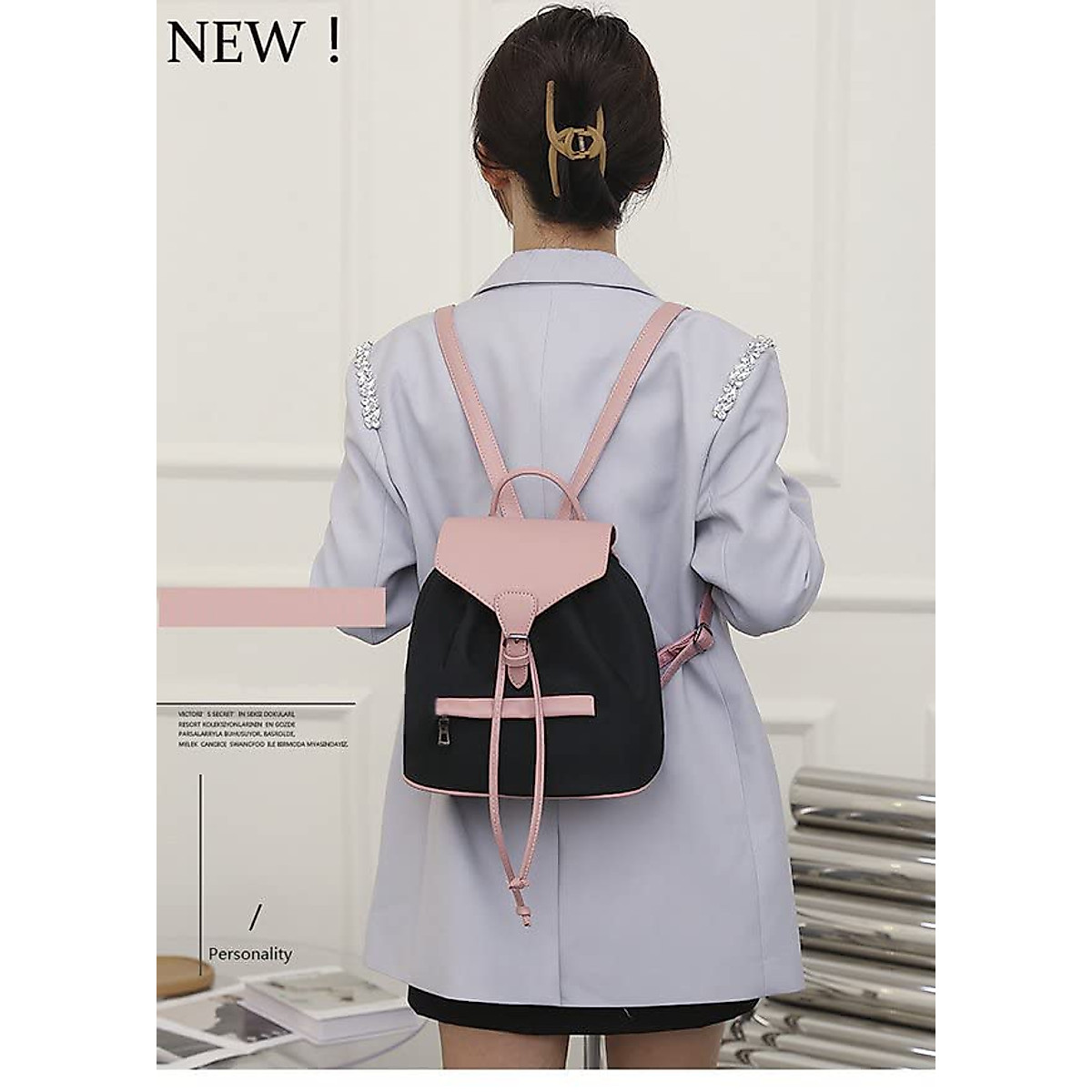 Barsine Lightweight Nylon Small Backpack Purse with Pockets Cute Two Tone Daypack for Women Girls