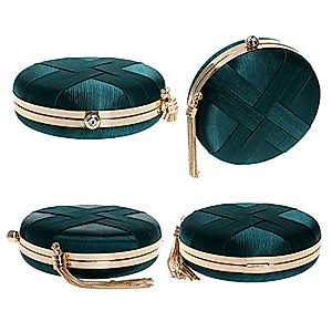 CUCTACBCT Satin Round Clutch Purses for Women Evening Bags Wedding Party Purse Bridal Night Out Handbags,Dark Green
