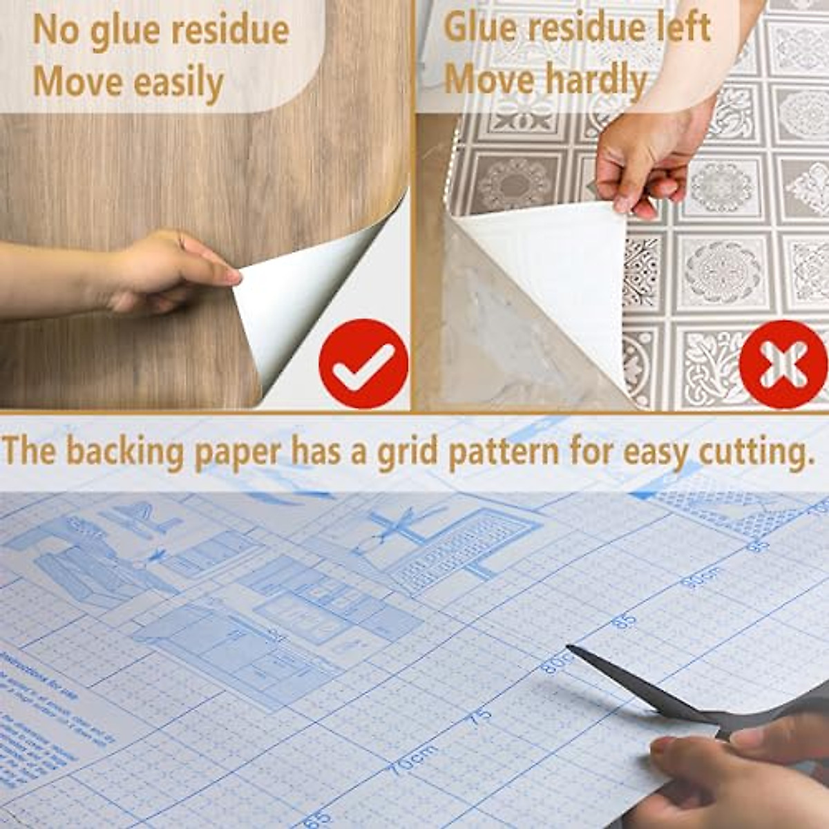 WIFEA Vinyl Flooring Roll 15.7"Wx 118"L/12.9 Sq.Ft, Wood Grain Self Adhesive Vinyl Floor Tiles Wear-resistant and Waterproof Vinyl Plank Flooring for Bedroom Living Room Office Balcony RV, Light brown