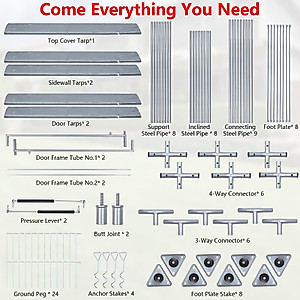 ACONEE Carport 10×20 FT Portable Garage, Heavy Duty Garage Car Port Canopy with Roll-up Doors & Removable Sidewalls, Garage Boat Shelter Tent, 180g PE Waterproof Canopy for Pickup Truck, Grey