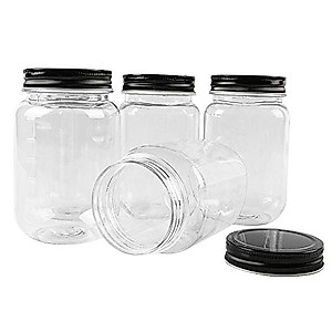 novelinks 16 Ounce Clear Plastic Jars with Black Lids - Refillable Round Clear Containers Clear Jars Storage Containers for Kitchen & Household Storage - BPA Free (10 Pack)