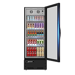 Aplancee Beverage Refrigerator Cooler 24" W 16.5 Cu.ft Glass 1 Door Merchandiser Refrigerator 35-46℉ LED Lighting without Lightbox Black for Restaurant Bar Grocery Store Family Party
