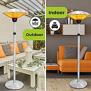 Electric Patio Heater 1500W for Outdoor Heating with Adjustable Height, Quiet Operation, Free Standing and Waterproof Space Warmer (EPH-SIL)