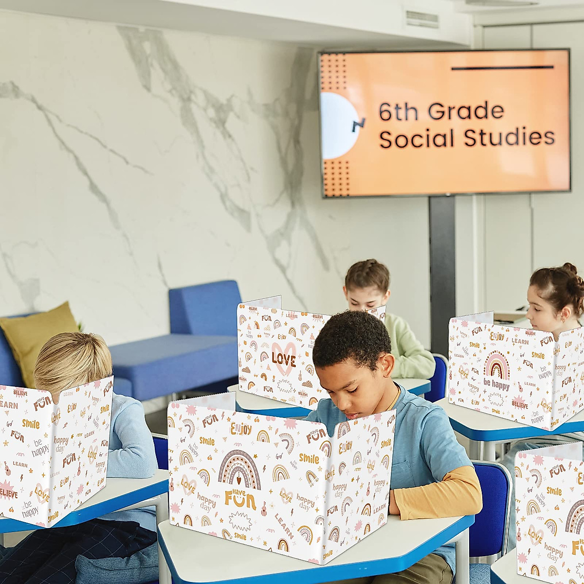 Perkoop 30pcs Plastic Privacy Desk Dividers for Students Rainbow Inspirational Boards Reduce Distractions Study Carrel Divider Folders Plastic Boards for Student Testing Classroom