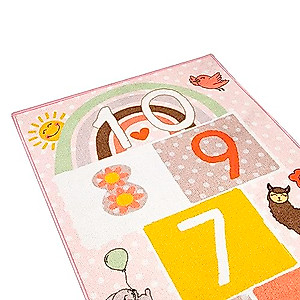 Hopscotch Squad Hop & Count Hopscotch Rug for Play Space & Room Decor with Skid-Proof Backing, 79” L ong x 29” Wide - Classic Hopscotch Rug for Kids