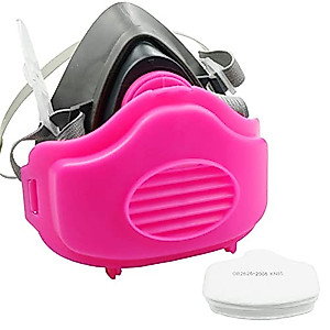 BHTOP Pink Half Facepiece Reusable Respirator Dust/Organic Vapors/Smells with 10 Filters
