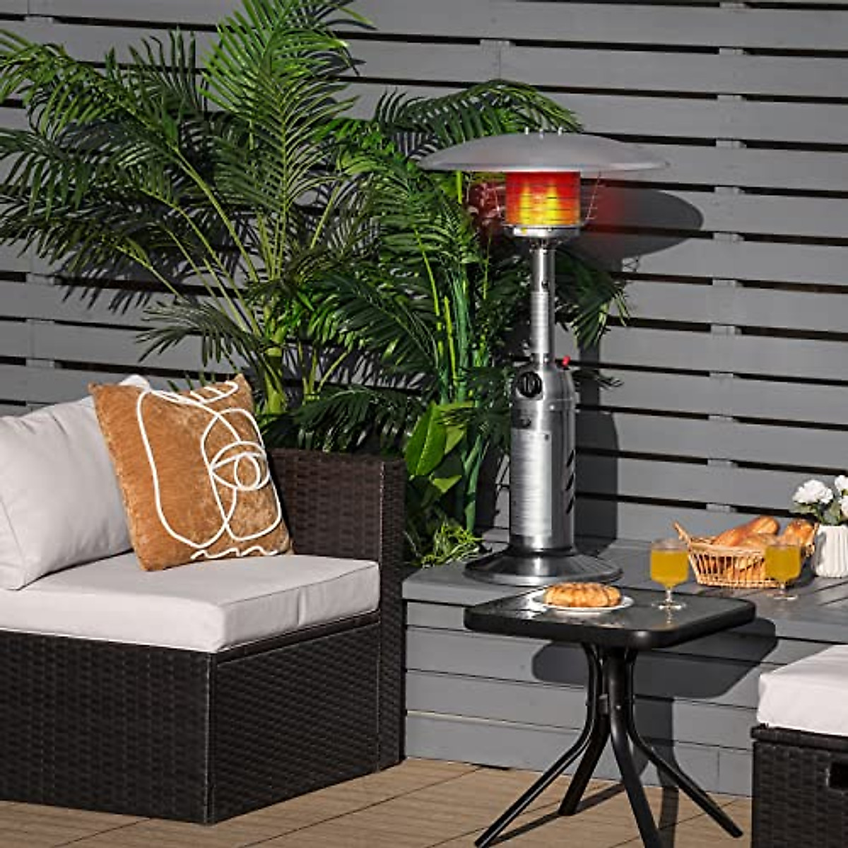 Tangkula Tabletop Propane Patio Heater, 11,000 BTU Portable Outdoor Heater W/Adjustable Flame, Simple Ignition System, Tipping-Over Protection, Ideal for Courtyard, Garden, Patio Restaurant (Silver)
