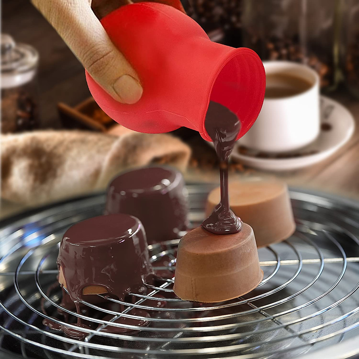 AUEAR, Set of 3 Silicone Melting Pot Chocolate Melt Pot Mold Red Microwave Butter Melter for Kitchen Baking Heat Milk Sauce
