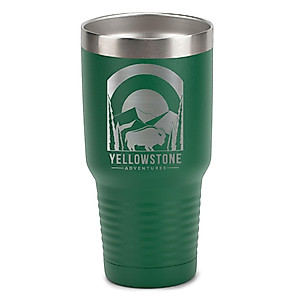 100 North, Polar Camel, United States National Parks, Green 30 Ounce, Stainless Steel, Vacuum Insulated Travel Tumbler Mug With Clear Lid, Yellowstone Adventures