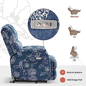 MCombo Medium Power Lift Recliner Chair Sofa with Massage and Heating, 3 Positions, USB Ports, Control Buttons for Elderly People, Fabric 7091