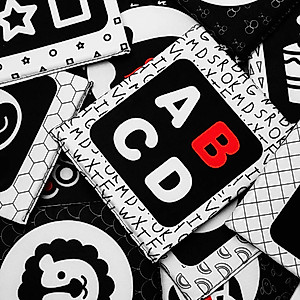 teytoy Black and White Baby Sensory Toys High Contrast Cards Cloth Fabric Soft Cards for Newborn 0-6 Months Visual Stimulation Early Development with Animals Fruit Number Shape Letter, 26 Pcs