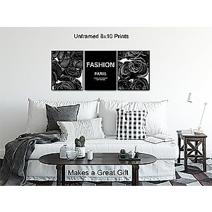 Quote Set - Glam Wall Decor Art print Set - Chic Modern Fashion Design Home Decor for Bedroom, Living room, Bathroom, Office - Luxury Gift for Women, Fashionista - Elegant Black 3-8x10 Unframed