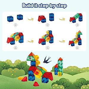 VATOS Magnetic Building Blocks 3D STEM Magnet Tiles Building Toys for Kids 44 PCS Creativity Educational Cubes Develop Motor Skills Montessori Sets Gift For Toddlers Boys Girls age 3 4 5 6 7+ Year Old
