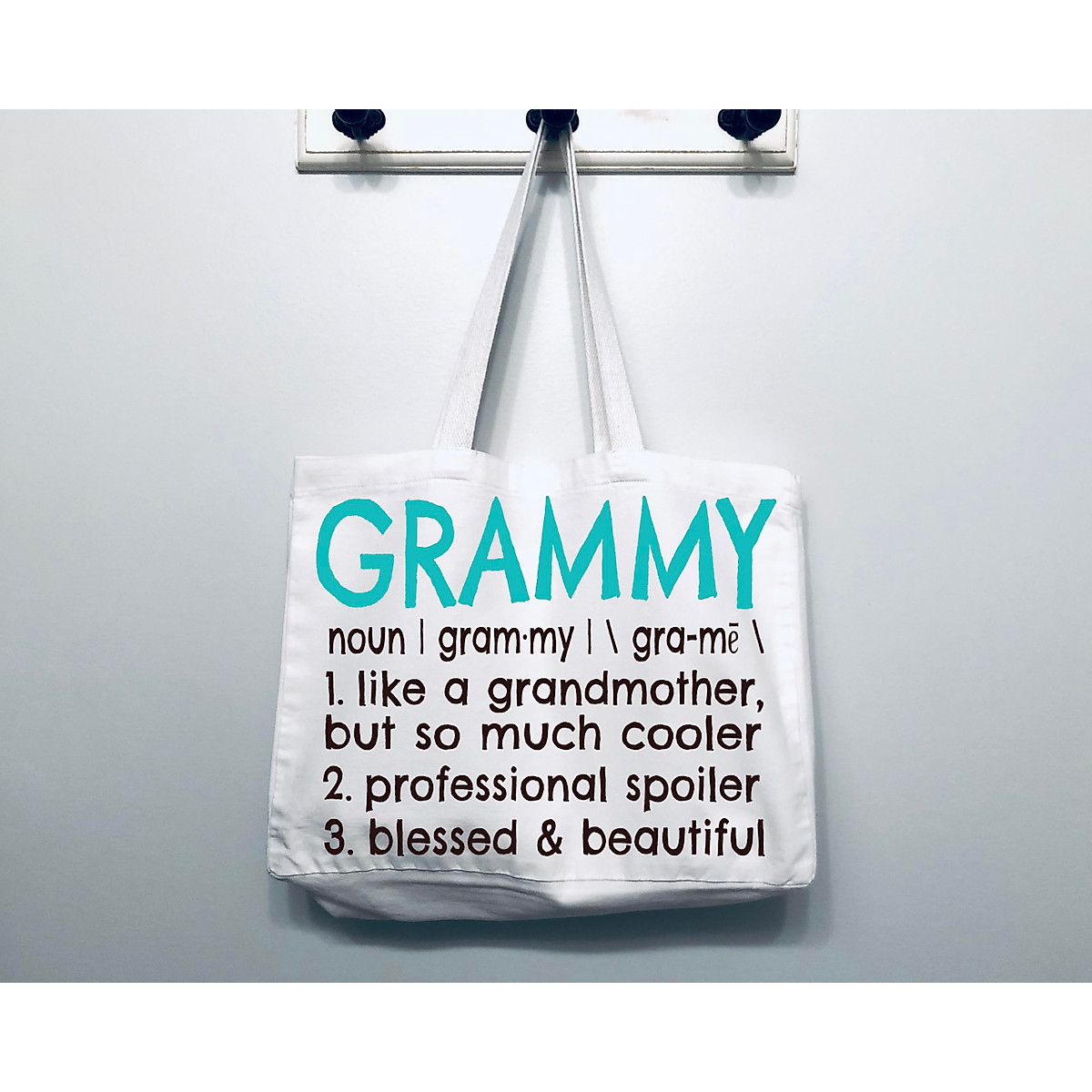 COCOVICI Grammy Tote Bag | Grammy Definition | Grandma Gifts | Grammy Gifts | Grammy Christmas Gift | Christmas Gift from Grandkids (Grammy Definition Turquoise/Black Font)