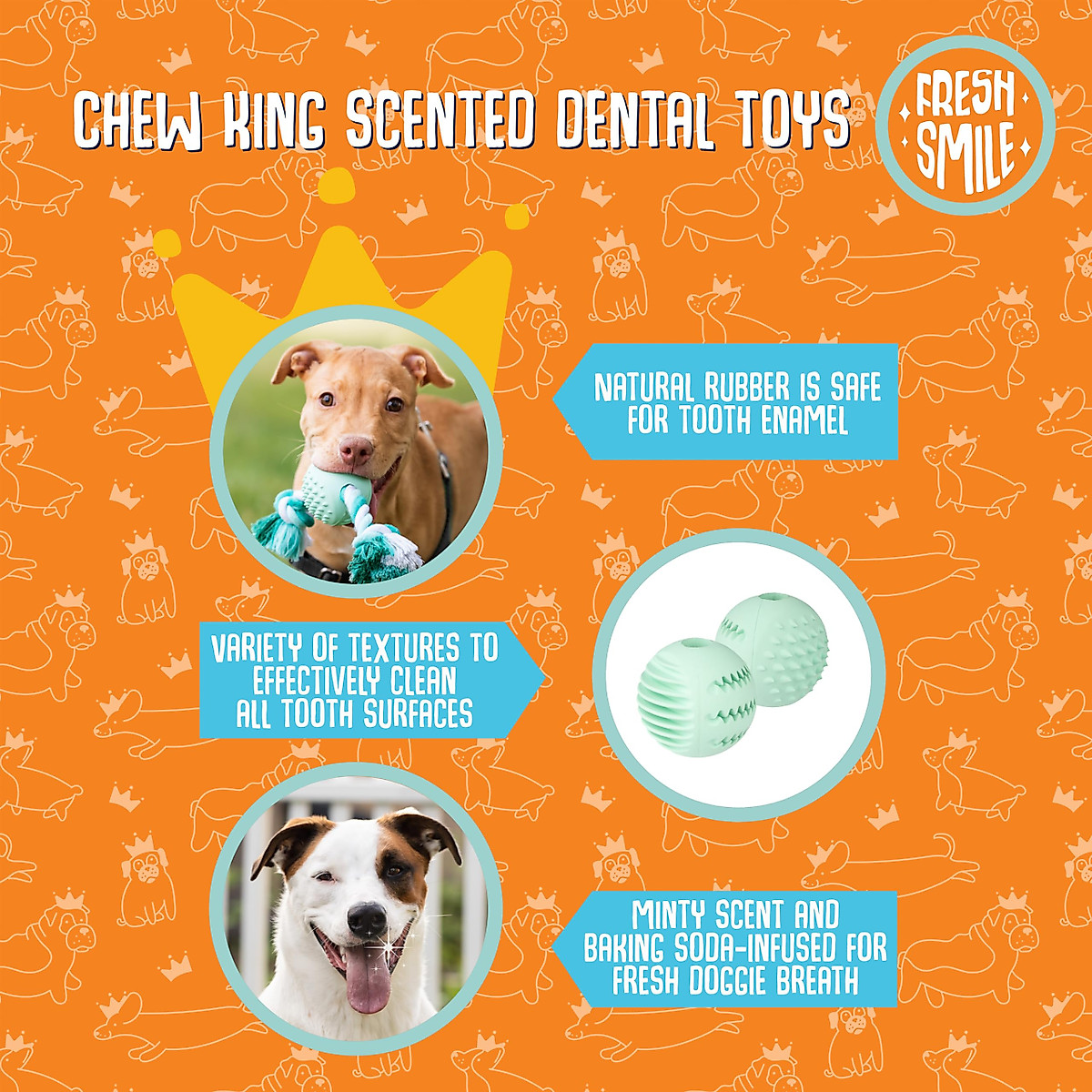 Chew King Dental Dog Toy Collection, Fetch Ball Clinically Proven to Remove Plaque
