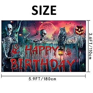 Roetyce Halloween Birthday Party Decorations, Skull Halloween Birthday Banner Outdoor Indoor 6x4ft, Scary Birthday Backdrop for Kids, Halloween Birthday Party Supplies, Happy Birthday Photo Background