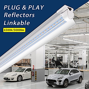 Barrina LED Shop Light 4FT, 40W 5000LM 6500K, Clear Cover Hanging led Light Fixture, Linkable LED Tube Lights, V Shape LED Ceiling Lights for Garage, Warehouse, Workshop, 6 Pack